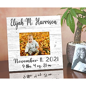 Broad Bay Newborn Baby Frame Alternative - Personalized New Birth Gift - Upload Picture or Photo - with Customized Birth Details- Solid Wood - 10.5in x 10.5in