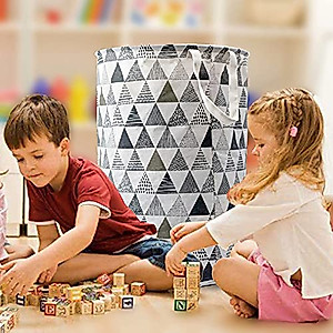 23“ Extra-Large Freestanding Laundry Basket with Lid Waterproof Foldable Laundry Canvas Hamper with Extended Handles(White Triangle)