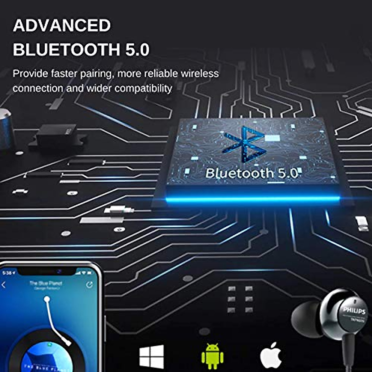 Philips Bluetooth Neckband Headphones, Wireless Earbuds IPX5 Waterproof Sport Earphones, Lightweight, Deep Bass with Vibration Call Alert Neckband