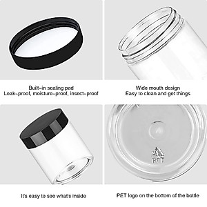 Hajoyful Plastic Jars with Lids 4OZ 48PCS,Small Cosmetic Slime Containers Clear Travel Round Jars Empty Refillable Sample Containers Leak Proof Pot Jars with Black Lids for Lotion, Cream, Cosmetics