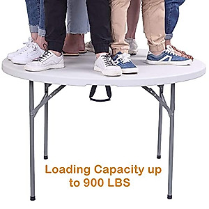 VINGLI 48" Round Bi-Folding Commercial Table, 4 Feet Portable Plastic Dining Card Table for Kitchen or Outdoor Party Wedding Event, 1-Pack