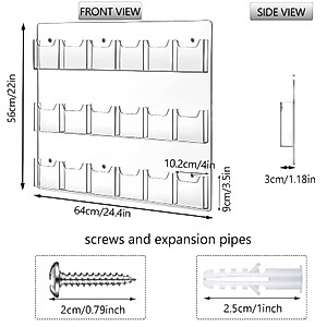 18 Pockets Acrylic Brochure Pamphlet Holder Brochure Display Stand Business Tri Fold Brochure Multi Slot Holder Rack Wall Mount Clear Pocket Space Saver for Flyer Literature Menu Advertise