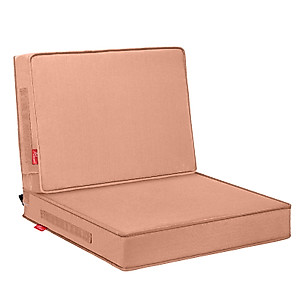 Pcinfuns Outdoor Deep Seat Cushions 24 x 24 Inch Chair Cushions for Patio Furniture,Thick 3 Inch Patio Pads with Removable Cover with Handle & Adjustable Straps for Patio,Yard,Garden,Light Orange