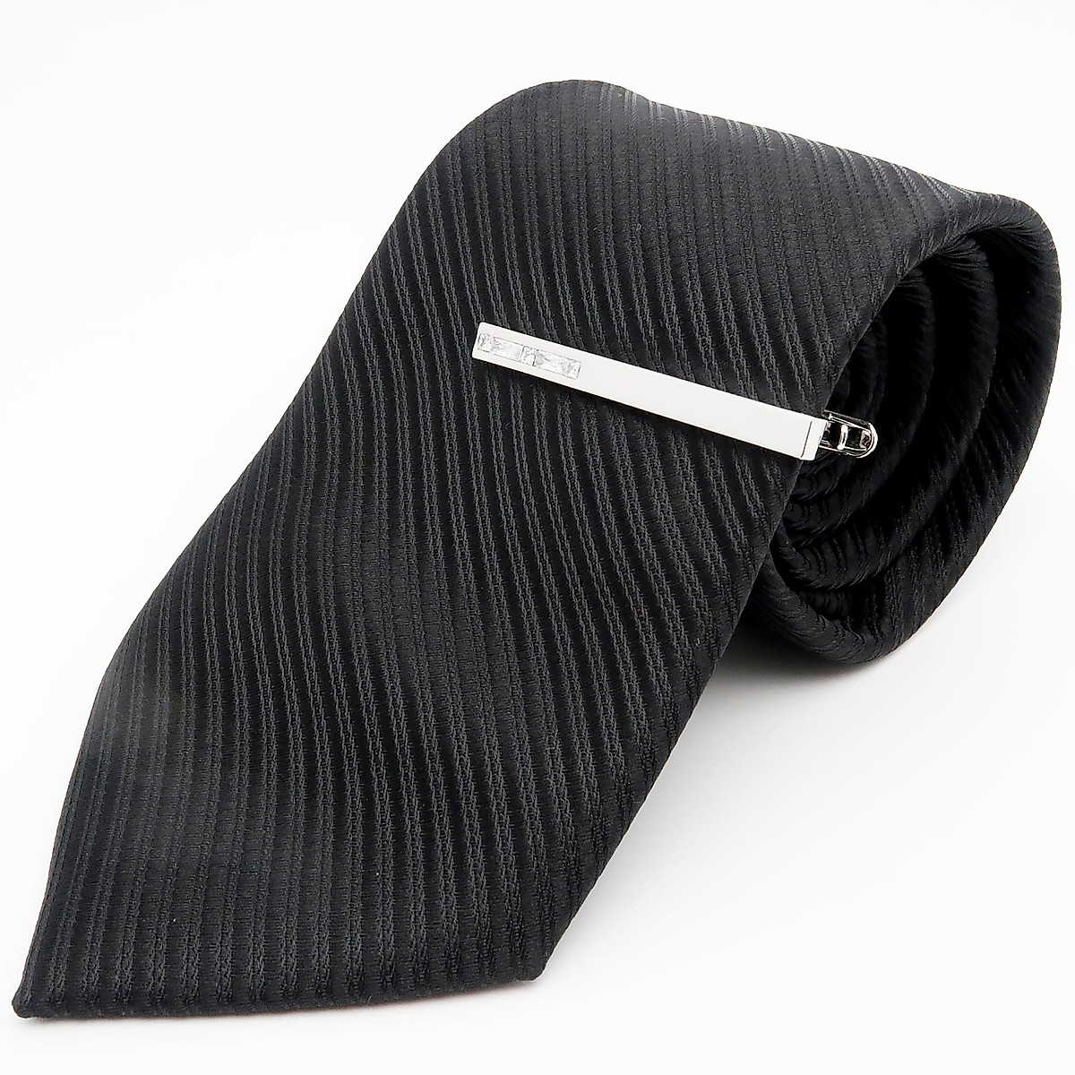 Jonwo Men's Crystal Tie Clip Silver Tone Tie Bar for Gentleman Regular Necktie Tie Clip for Business Anniversary (White Crystal)