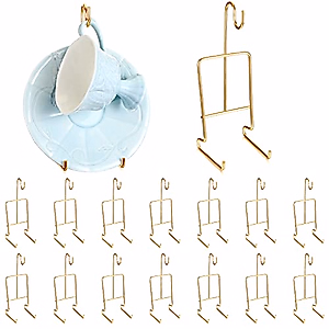 16 Pcs Small Tea Cup and Saucer Display Stand Holder Rack China Metal Cup Saucer Holder Gold Tea Cup Holder Cup and Saucer Display Shelf Coffee Mug Organizer for Tea Cup Plate Teapot
