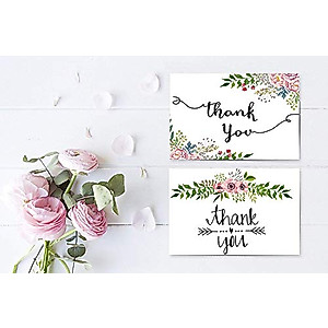 SUPHOUSE Thank You Cards with Envelopes Set, Thank You Cards Small Business,Baby Shower Thank You Cards, Wedding Thank You Cards Greenery Floral Style,100 Bulk Pack