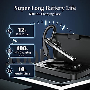 Bluetooth Headset, Wireless Bluetooth Hands Free Earpiece with Noise Canceling Mic, LED Battery Display Case, Single Handsfree Earphones for Driving/Office, Compatible with iPhone, Android Cell Phone