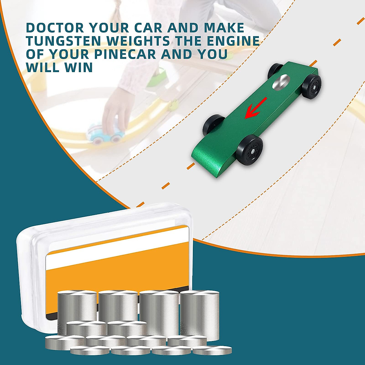 3.25 OZ Tungsten Weights Steel Weights for Pinewood Derby Cars,4 Different 14 Pieces Multiple Sizes of Pinewood Derby Incremental Weights, Pinewood Derby Weights for Derby Pine Race Wood Car