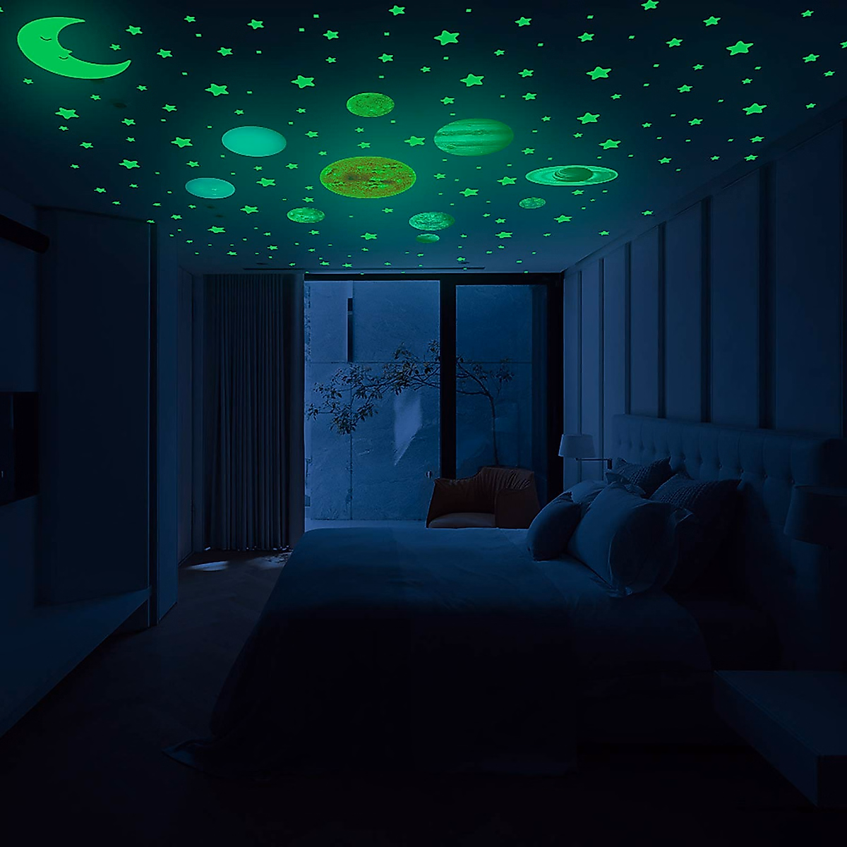 Glow in The Dark Stickers for Ceiling, 625Pcs Dark Stars and Moon Decals Wall Stickers Solar System Shining Decoration, Glowing in The Dark Ceiling Decors for Kids, Boys, Girls Bedroom