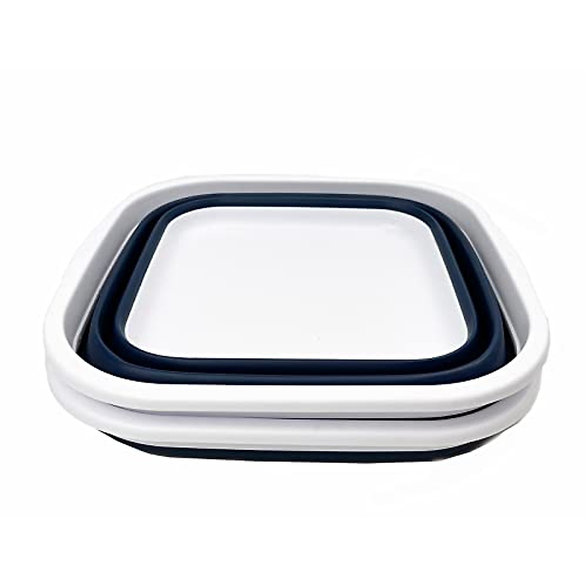 SAMMART 5.5L (1.4 Gallons) Set of 2 Collapsible Tub - Foldable Dish Tub - Portable Washing Basin - Space Saving Plastic Washtub (White/Indigo)