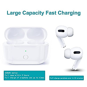 Wireless Charging Case Compatible with AirPods Pro, for Airpods Pro Charger Replacement Cases, Support Bluetooth Pairing&Sync Button,660 Mah Built-in Battery,White (Earbuds Not Included)
