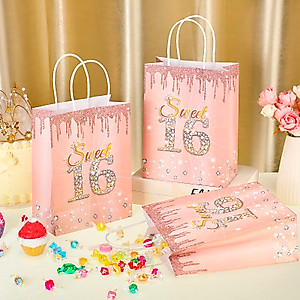 Teling 18 Pcs Sweet 16 Party Favors Sweet 16th Birthday Gift Bags Sweet 16 Birthday Goodie Bags Candy Treat Bags with Handle Sweet 16 Birthday Decorations for 16th Birthday Party Supplies(Rose Gold)