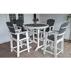 kevinplus Patio Bar Table and Bar Chairs Set of 4, Outdoor Bar Table with Umbrella Hole, Round Bar Table Set for Garden Backyard Poolside Balcony (5 PCS, Grey and White)