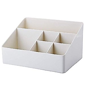 Granvela Home Organizer Bedside Table Organizer Makeup Organizer |Cosmetics Storage Box - 6 Compartments (White)
