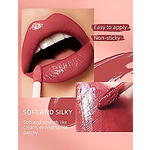 3Pcs Dark Brown Matte Liquid Lipstick, Lip Liner, Lip Gloss Trio Lip Set - One Step Lips Makeup Kits Waterproof Long-Lasting Moisturizing Velvety Nude Lip Stain Make Up Gift Set (11#)