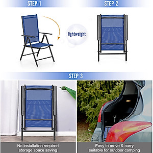 PHI VILLA 9 Piece Outdoor Patio Dining Set, Adjustable Folding Patio Sling Chairs (Blue) with Extendable Metal Steel Dining Table for Outdoor, Garden, Lawn