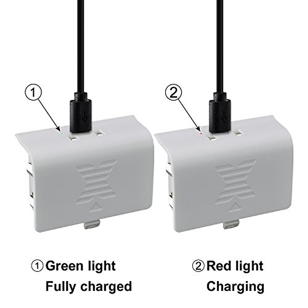 Rii Xbox one Battery Pack White 800mAH (2-Pack) Rechargeable NI-MH for Xbox One S/Xbox One X/Xbox One Elite Wire Charging Cable LED Indicator