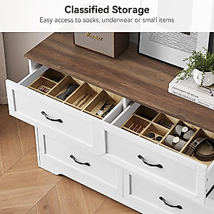 GarveeHome Modern 6 Drawers Dresser, Chest of Drawers Closet Organizers and Storage Clothes, Modern Dressers for Closet Living Room, Kids Bedroom (6 Drawers Dresser, Brown&White)