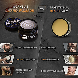 Bossman Hair & Beard Pomade - All Day Hold, Control and Moisturizing Hair, Beard and Moustache Styling Product - Natural Strong Hold Pomade - Made in USA (Royal Oud Scent)