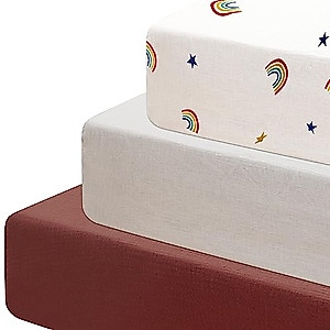 Kinlop 3 Pack Muslin Fitted Crib Sheets for Girls and Boys Cotton Boho Neutral Baby Crib Soft Sheets Baby Bed Sheets Breathable Muslin Bassinet Sheet for Standard Crib and Toddler Mattress