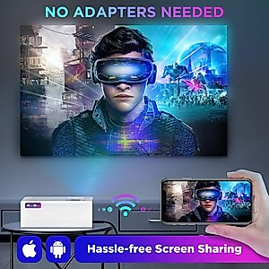 5G WiFi Bluetooth Projector 4K Support, 450 ANSI Native 1080P WIMIUS W6 Outdoor Movie Projector with 300" Display , 4P/4D Keystone, 50% Zoom, Video Projector Compatible iOS/Android/TV Stick/PS4/PPT