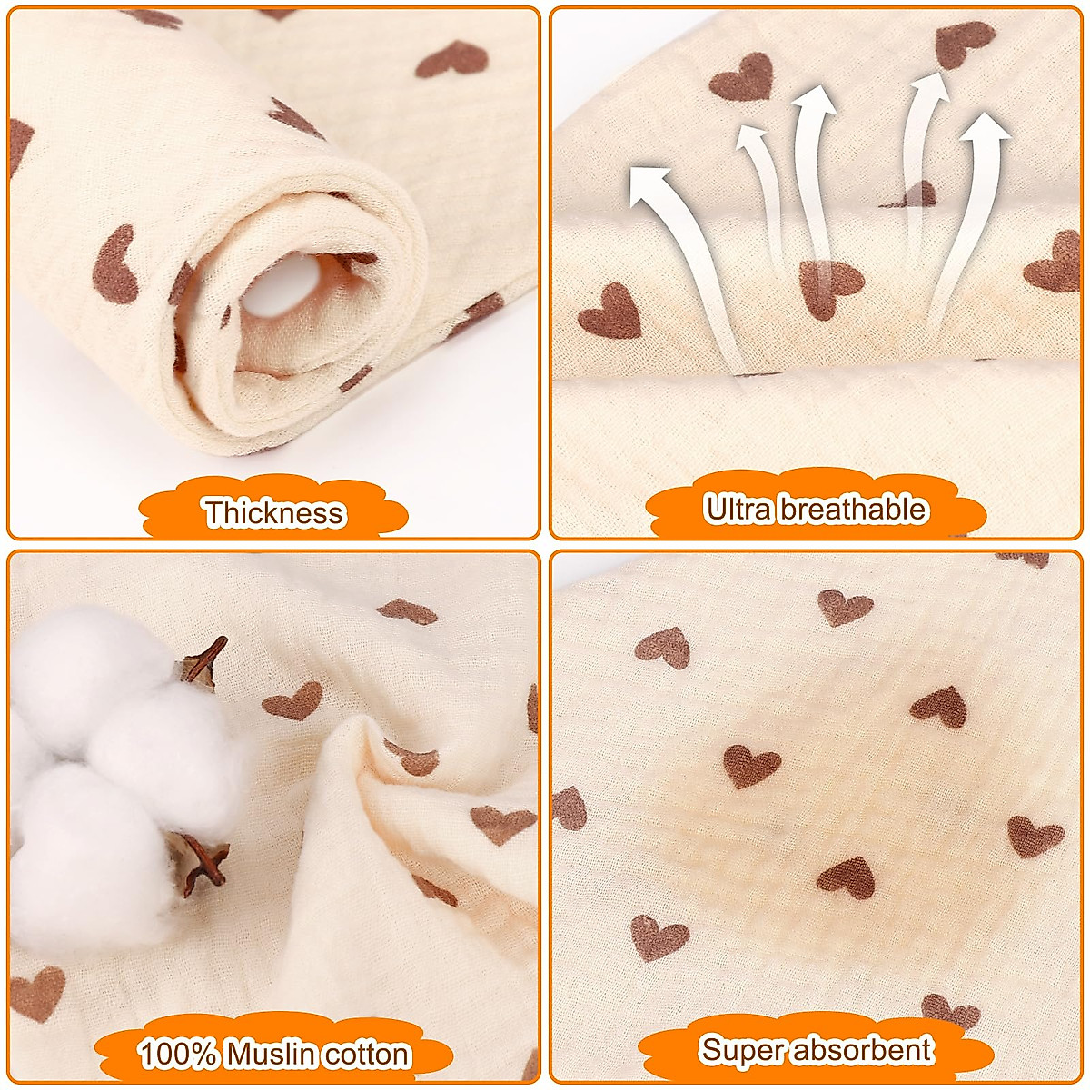 Accmor Muslin Baby Bibs 6 Pack Baby Bandana Drool Bibs 6 layers 100% Cotton Baby Bibs for Teething and Drooling, Drool Bibs for Baby Girls Boys