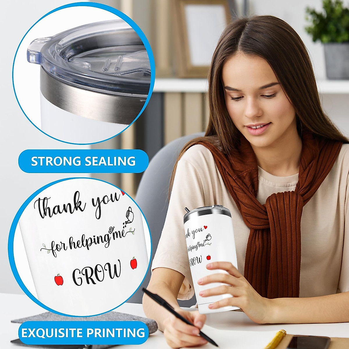 YOOIPI Teacher Appreciation Gifts, Best Teacher Gifts for Women with 20 oz Insulated Tumbler Makeup Bag Keychain and Card Thank You Gifts for Teachers Day Birthday Graduation Thanksgiving Christmas