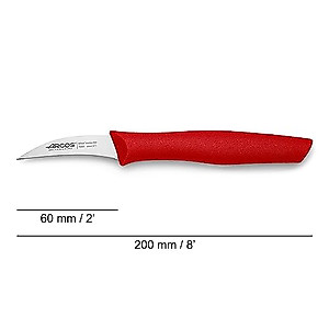 ARCOS 3 Pieces Paring Knife Set. 3 Peeling Knives of Stainless Steel and Ergonomic Polypropylene Handle for Cutting Fruits, Vegetables and Tubers. Series Nova. Color Red