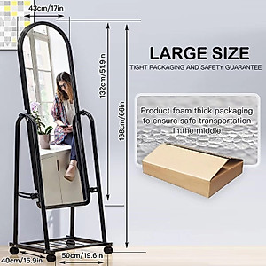 Jexdar Full-Length Mirror with Bracket, 66"x17"Adjustable Stand Up Mirror on Wheels with Underneath Storage, Floor-Standing Make Up Vanity Mirror Dressing Mirror for Bedroom Bathroom Porch