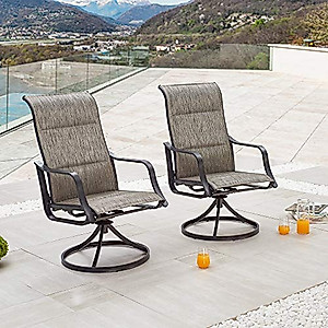 LOKATSE HOME Outdoor Patio Dining Chair Swivel Sling Rocker Set with Steel Metal Frame (Set of 2), Grey
