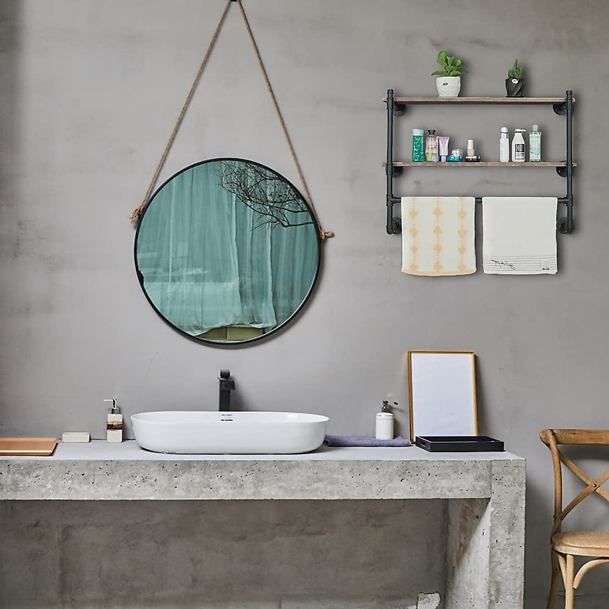 Clothes Rack with Shelf, 36in Industrial Pipe Wall Mounted Garment Rack, Space-Saving Display Hanging Pipe Clothes Rack, Heavy Duty Detachable Multi-Purpose Hanging Rod for Closet Storage (2-Layer)