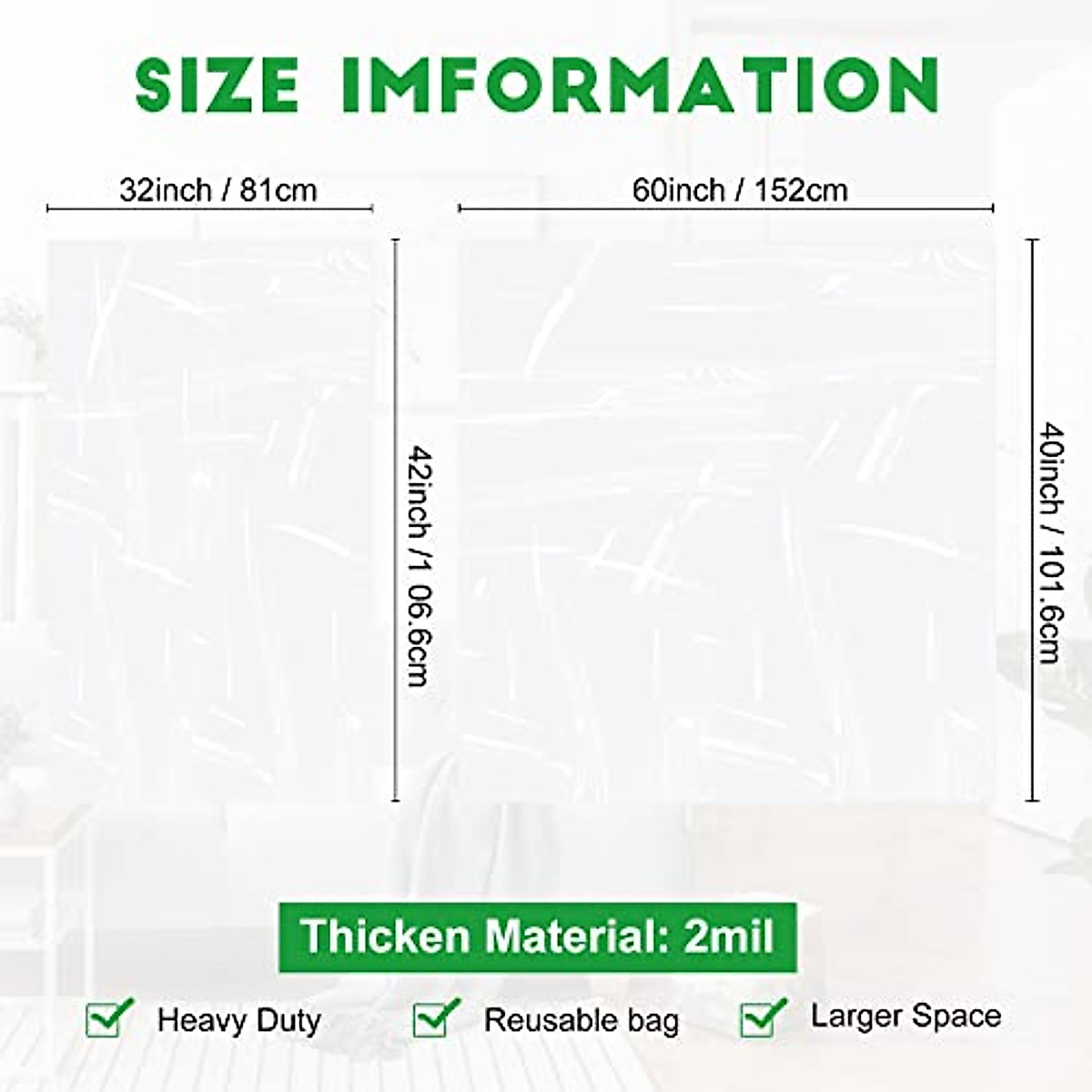 30 Pcs 32 x 41 Inch 39 x 59 Inch Large Clear Plastic Storage Bags Giant Jumbo Dustproof Moistureproof Bags Clothes Blanket Storage Bags for Moving Space Saving Packing Trash Travel Luggage, 2 Mil