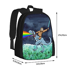 UIACOM Sloth Ride Dinosaur School Backpack Colorful Rainbow Bookbag for Teens Kids Boys Girls, Large 17 inch Elementary Junior High University School Bag, Casual Travel Daypack Backpack