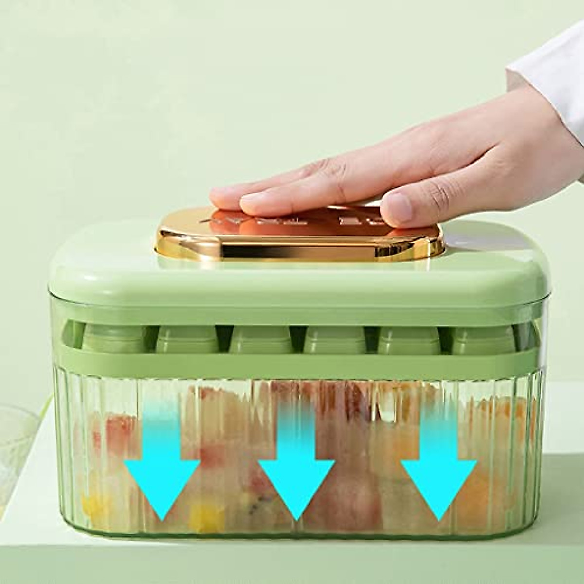 Silicone Ice Cube Tray with Lid and Storage Bin, Square Ice Tray for Freezer, 2 Pack Ice Cube Molds Set, Stackable Ice Trays with Covers for Drink, Cocktails, Whiskey (Color : Fruit Green)