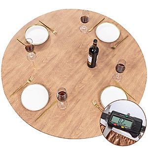 UMINEUX Round Fitted Vinyl Tablecloth with Elastic Edged & Flannel Backing, Waterproof Wipeable Round Table Cover for Indoor Outdoor Patio Use - Fits Tables up to 45" - 56" Diameter(Wood)