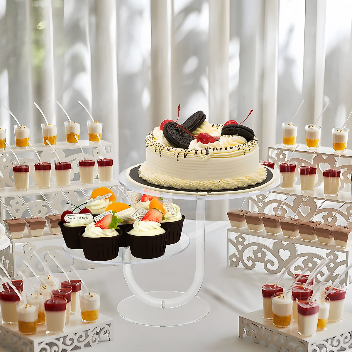 J Cake Display Stand 2 Tier Acrylic Cupcake Tower Display Premium Cupcake Holder Dessert Tree Tower for Birthday Cady Bar Party Décor Weddings Birthday Parties Events (Premium Acrylic 10") (10inch)