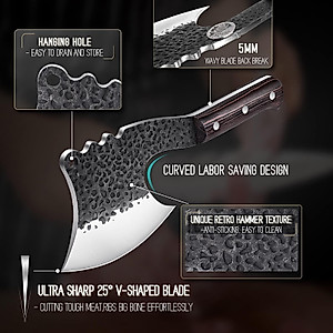 Handmade Meat Bone Cleaver Knife, Hand Forged Butcher Knife Axe, Heavy Duty Full Tang Bone Chopper Axe For Kitchen Outdoor BBQ, High C