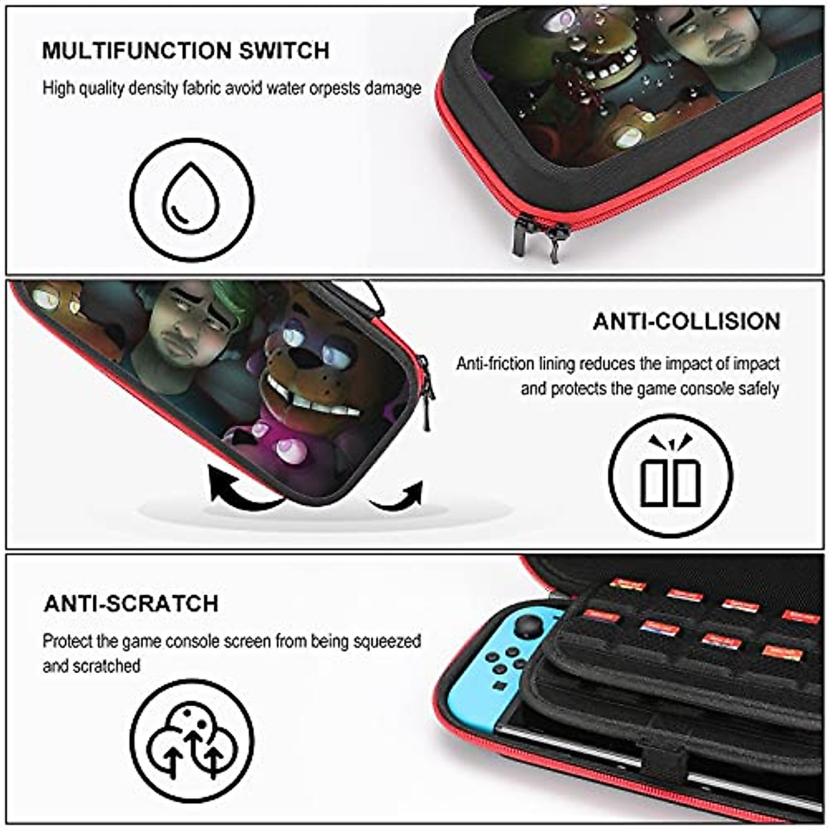 FNAF- J-ack-s-ep-ti-ceye's Turn Case Compatible with Nintendo Switch Carry Case 9 in 1 Pouch Switch Cover Case HD Switch Screen Protector Thumb Grips Caps for Nintendo Switch Console Accessories