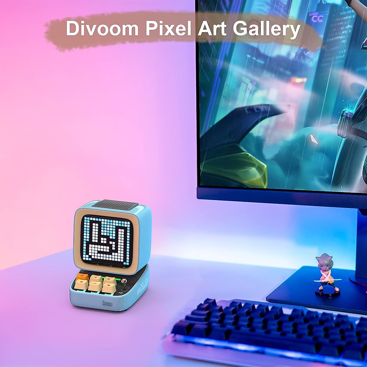 Divoom Ditoo Retro Pixel Art Game Bluetooth Speaker with 16X16 LED App Controlled Front Screen (Blue) …