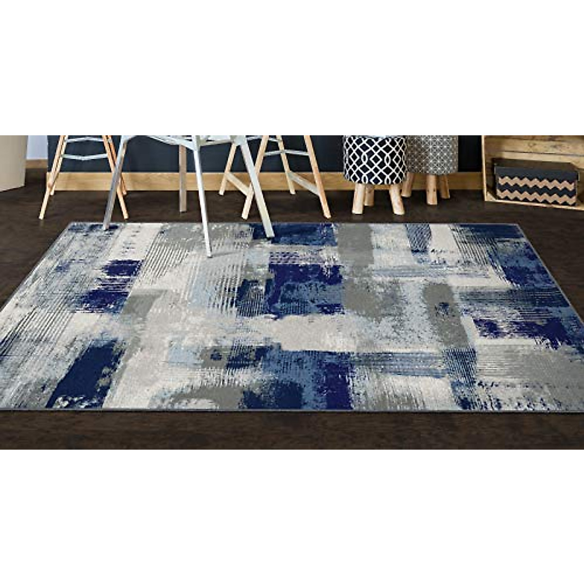 Brumlow MILLS Zora Abstract Machine Washable Indoor/Outdoor Area Rug for Home Office, Living Room or Bedroom Carpet, Dining or Kitchen Runner Rug, 5' x 7'6", Blue
