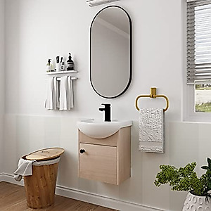 HomSof Small Size 18 Inch Bathroom Vanity with Ceramic Sink,Wall Mounting Design，18"x14", Plain Light Oak