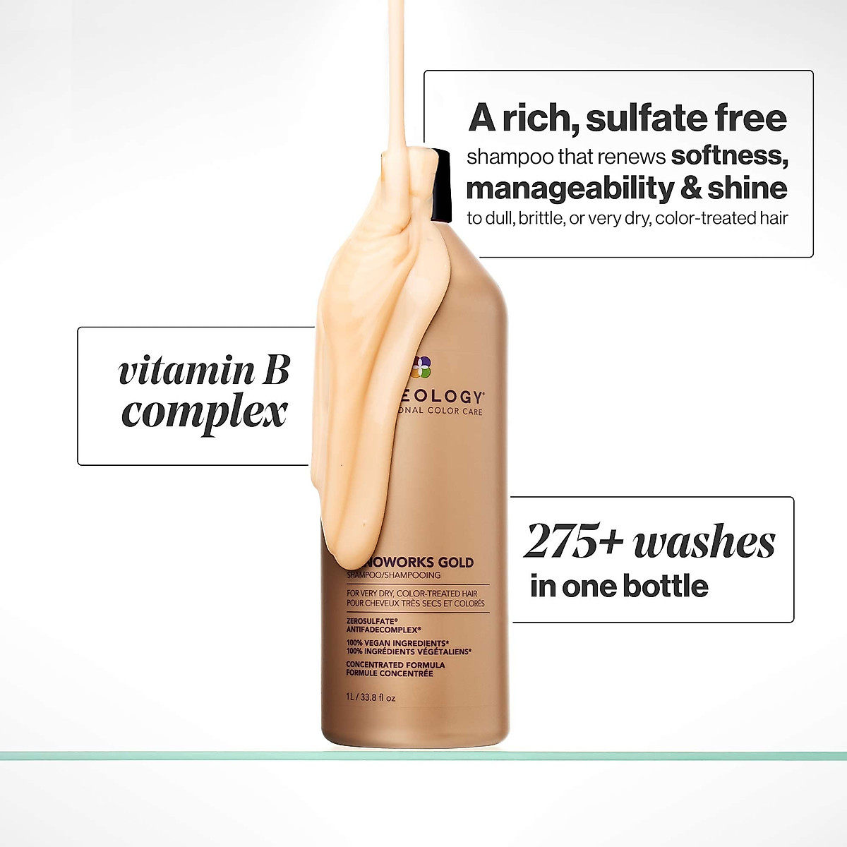 Pureology Nanoworks Gold Shampoo | For Very Dry, Color-Treated Hair | Renews Softness & Shine | Sulfate-Free | Vegan