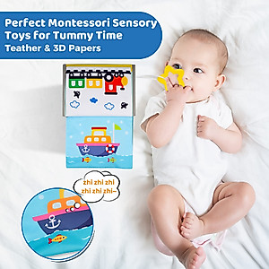 AUKZON Tummy Time Mirror Toys, Baby Toys 0 3 6 9 Months with Crinkle Book, Teethers, Black and White High Contrast Infant Toys, Montessori Sensory Toys Brain Development for Newborn