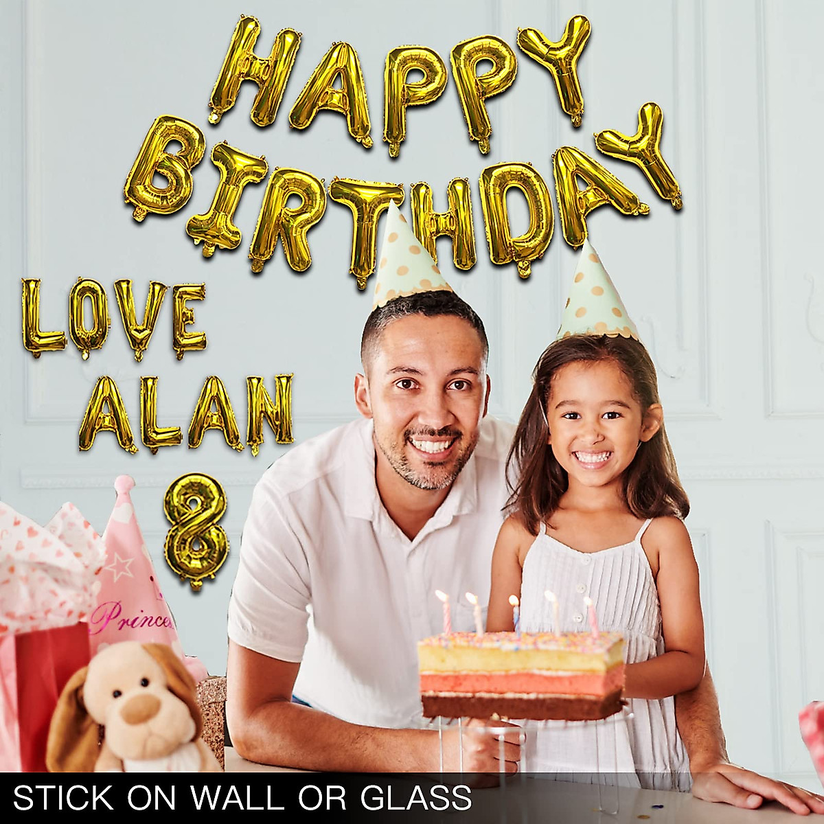 Personalized Name Happy Birthday Balloons Letters Kit, DIY Custom Name Birthday Banner, 2 Sets A- Z & 0-9 16'' Letters and Numbers with 2 LED Light for Birthday Party Decorations Gold