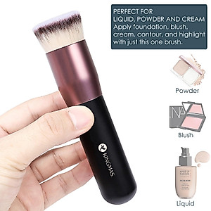 KINGMAS Flat Top Foundation Brush, Premium Kabuki Makeup Brush for Liquid, Blending, Cream, Powder,Blush Buffing Stippling Face Makeup Tools (Black, A (Flat Top))