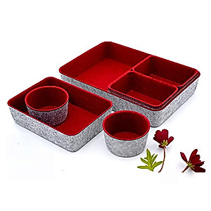 Welaxy Drawer organizers trays felt storage bins drawers dividers organizer boxes for office home interior cozy decor Gifts pack 7-pieces (Maroon)