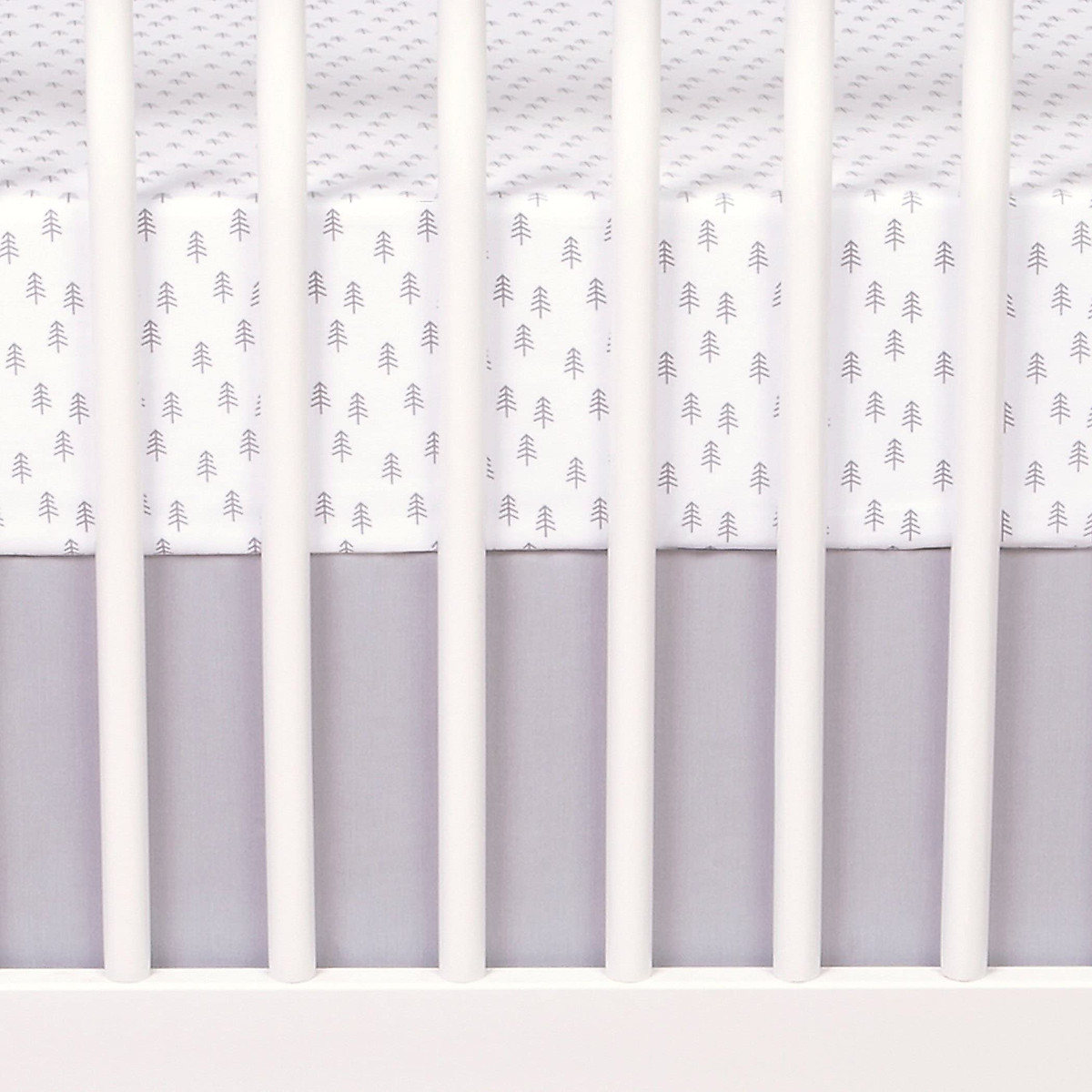 Trend Lab Modern Baby Crib Bedding Set for Boys or Girls | Simple Forest 4 Piece Nursery Décor Quilt, 2 Fitted Crib Sheets, and Dust Ruffle Skirt - Grey, 80025