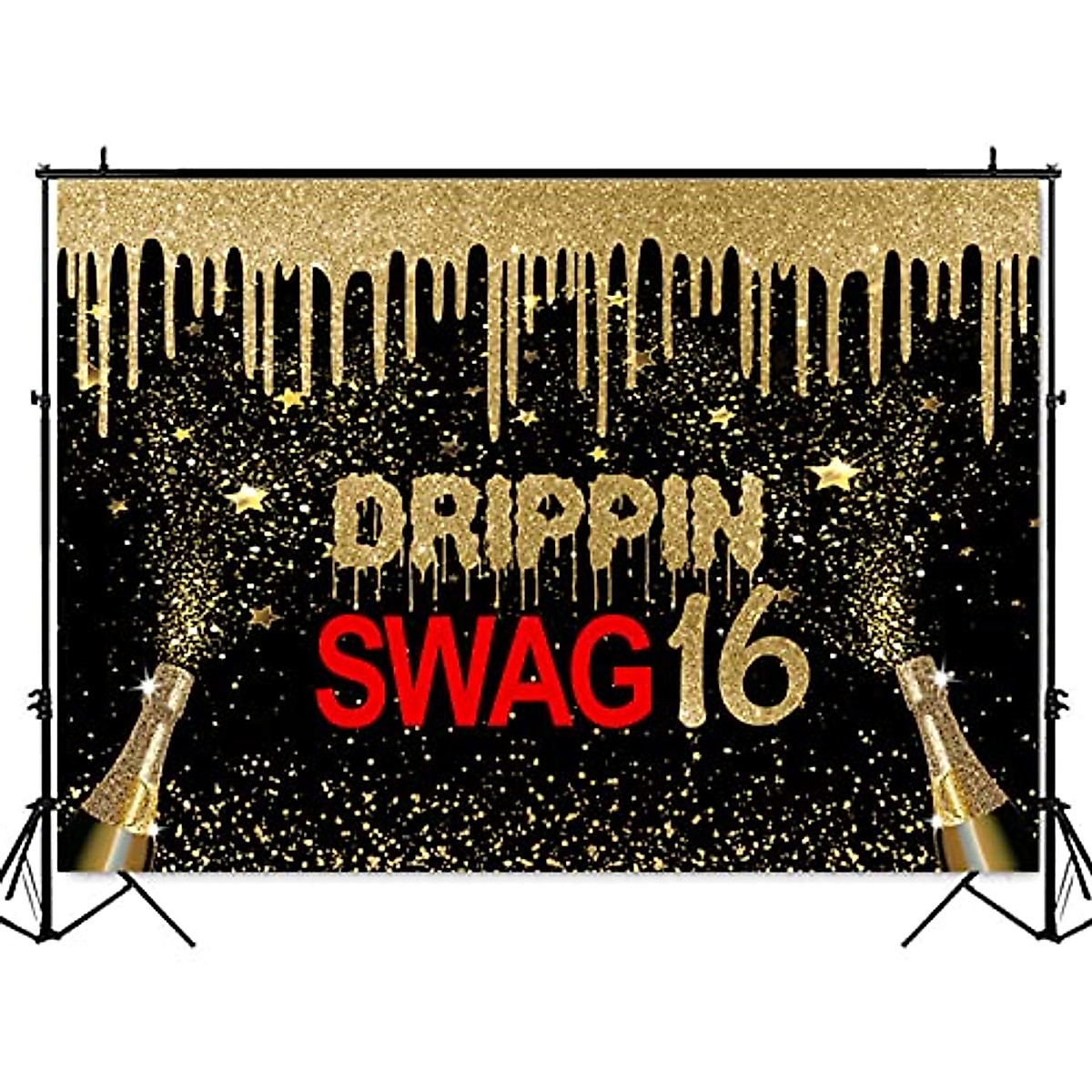 Mocsicka Drippin Swag 16 Birthday Backdrop Gold Black Hip Hop Birthday Party Decoration Teenager Boy Man Swag Birthday Background (7x5ft (82x60 inch))