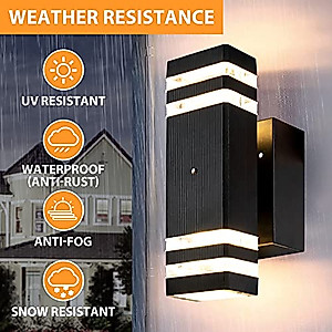 HIHUOS Porch Lights with Outlet, Dusk to Dawn Exterior Light Fixture, Waterproof Outdoor Wall Lantern, Anti-Rust Up and Down Outside Sconce Lighting Fixture for House Garage Patio Park