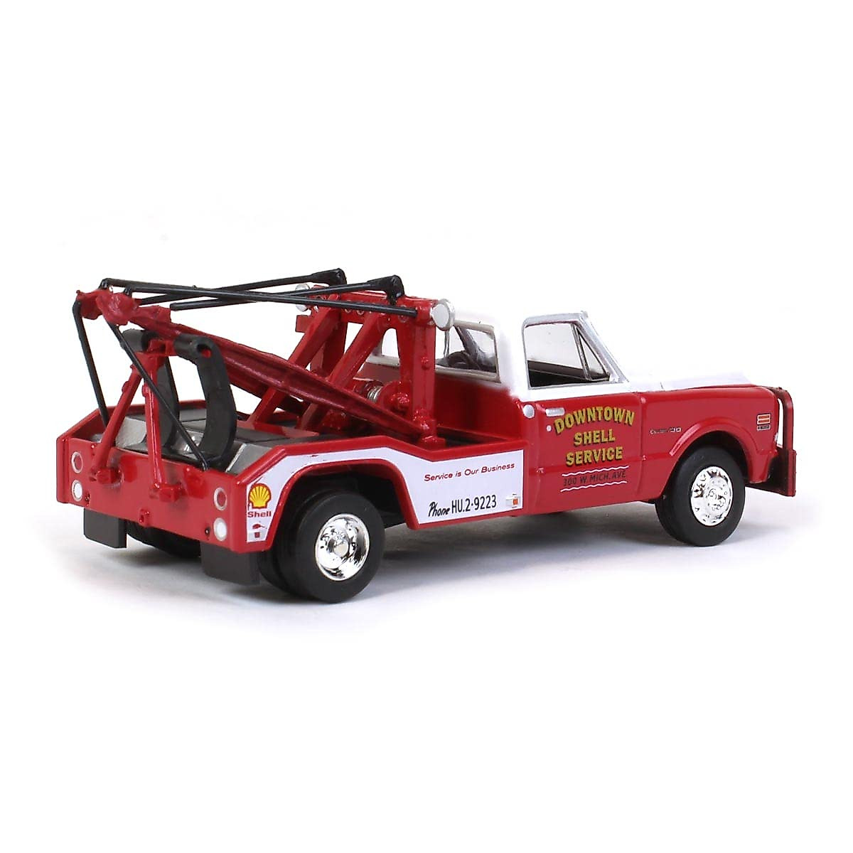 1972 Chevy C-30 Dually Wrecker Tow Truck Red and White Downtown Shell Service Dually Drivers Series 8 1/64 Diecast Model Car by Greenlight 46080 B